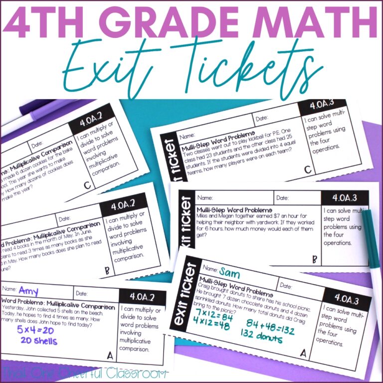 4th Grade Math Exit Tickets - That One Cheerful Classroom