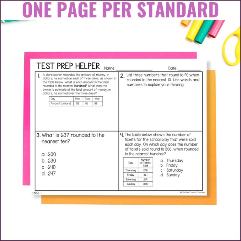 3rd Grade Numbers and Operations in Base Ten for Test Prep Practice ...